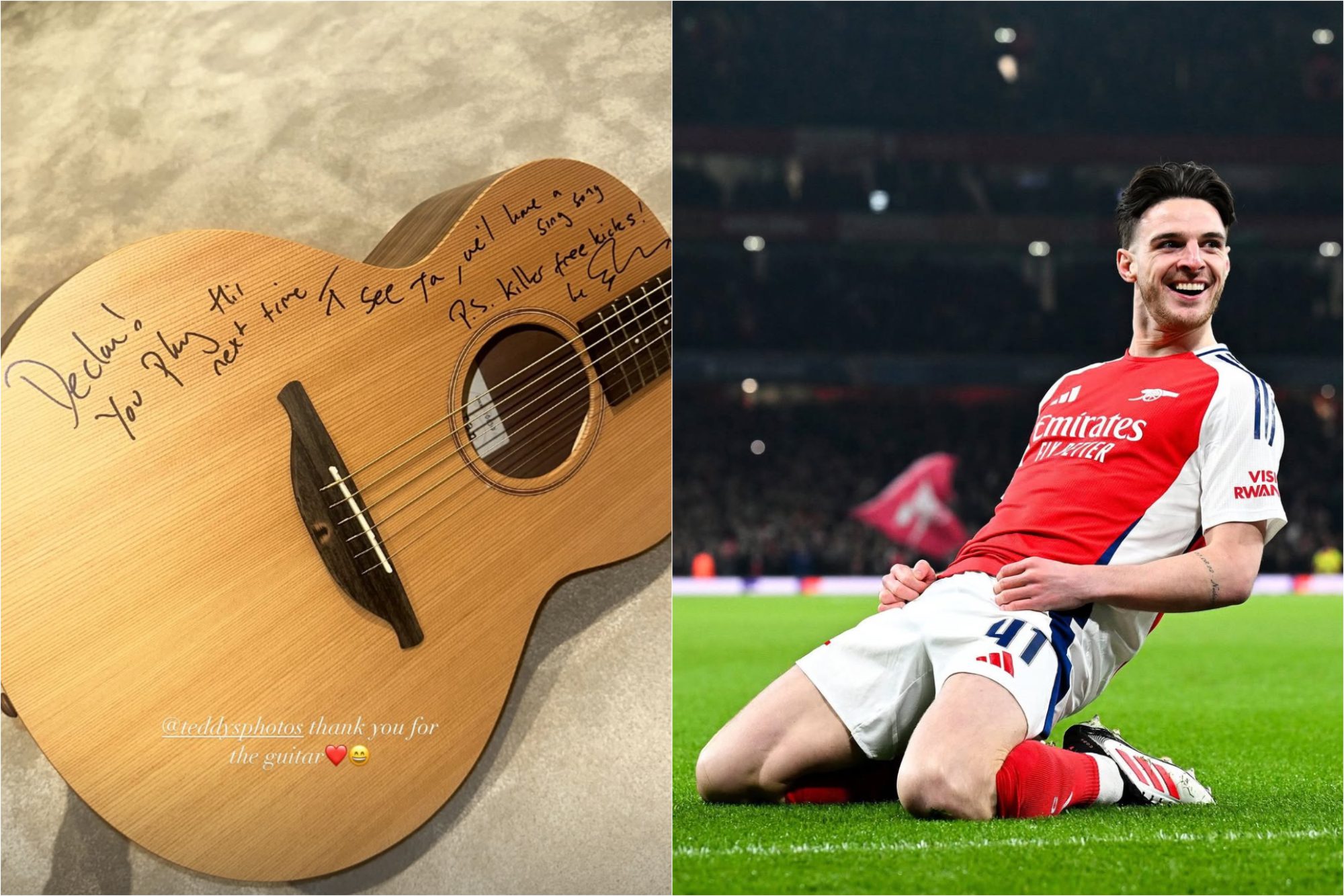 Arsenal. Cadeau dédicacé du chanteur Ed Sheeran à Declan Rice